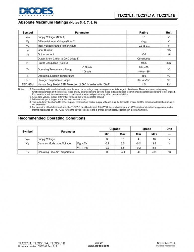 TLC27L1AIS-13 datasheet page 3