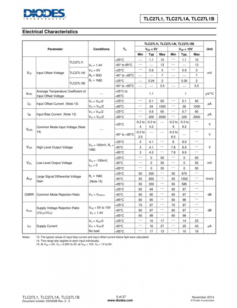 TLC27L1AIS-13 datasheet page 5
