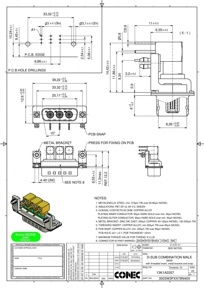 Conec 3003W3PXX78N40X product drawing preview