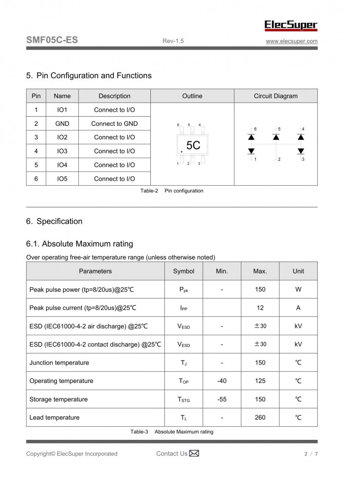 SMF05C-ES datasheet page 2