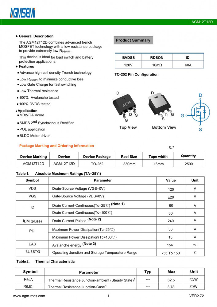 AGM12T12D datasheet page 1
