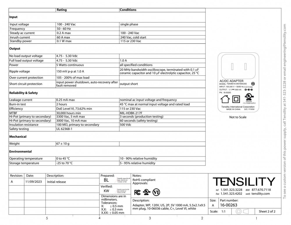 Tensility 16-00263 adapter specification drawing, page 2
