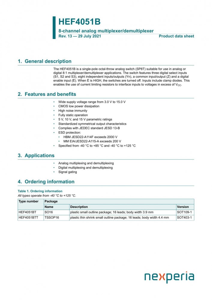 HEF4051B datasheet page 1