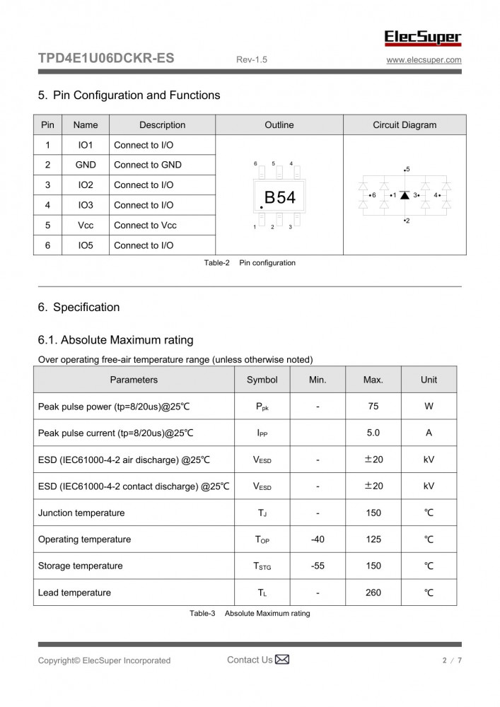 TPD4E1U06DCKR-ES datasheet page 2