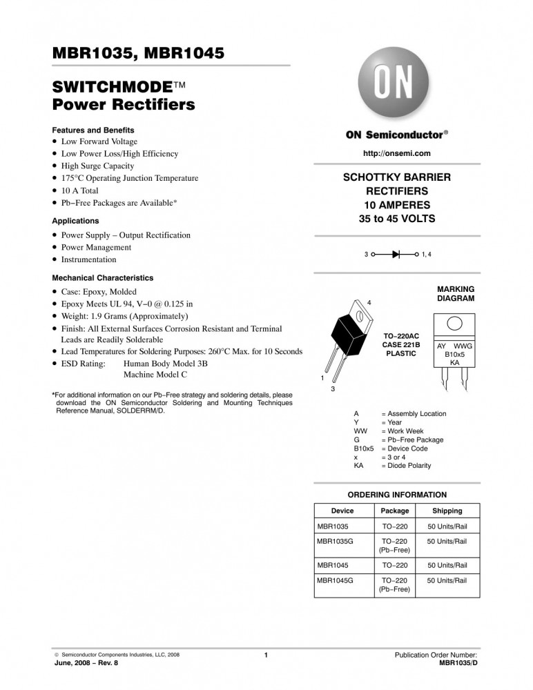 MBR1035 datasheet page 1