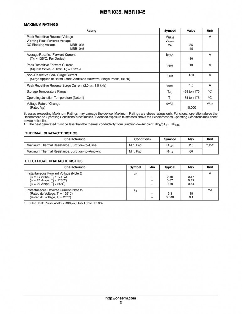 MBR1035 datasheet page 2