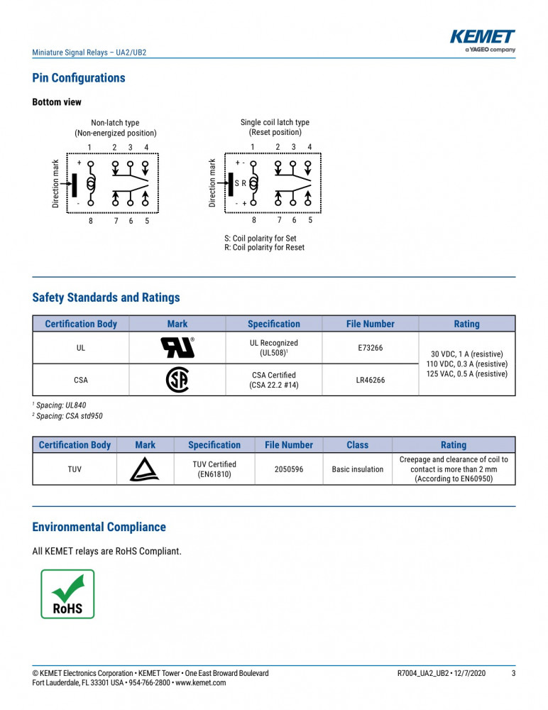 KEMET UB2-12SNUN datasheet page 3