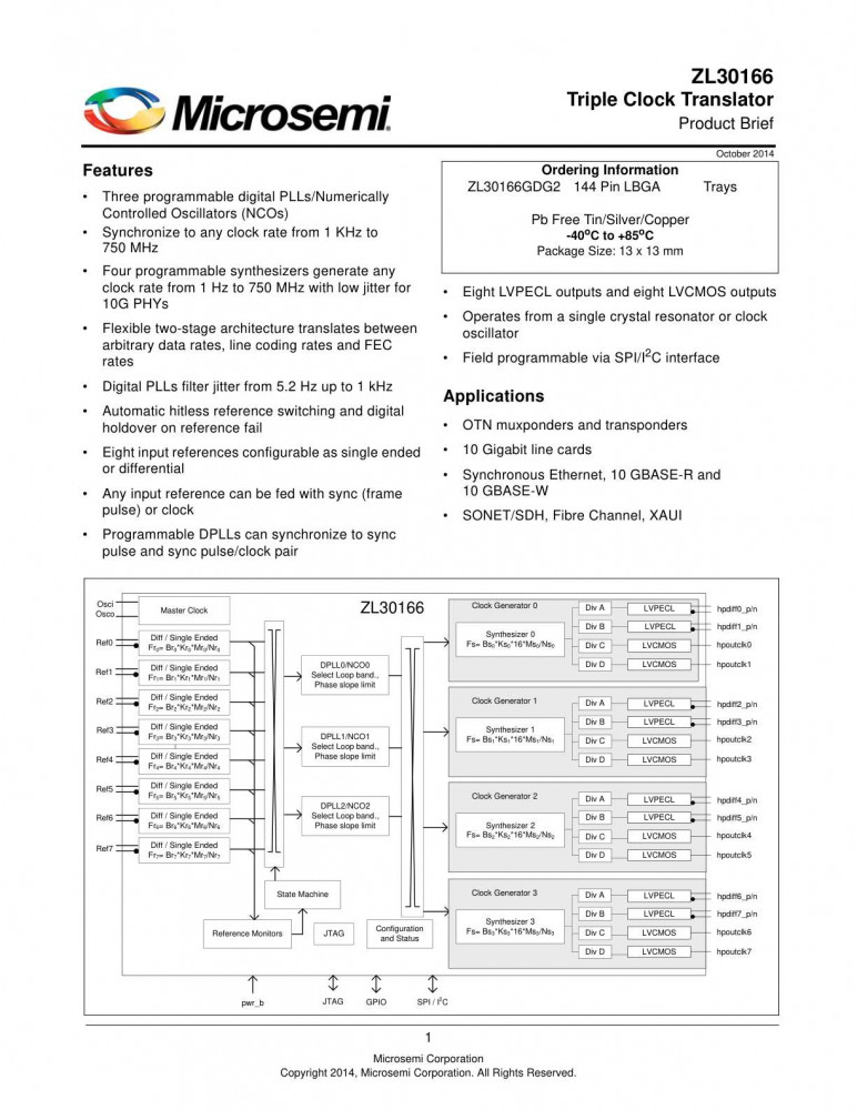 ZL30166GDG2 technical document page 1