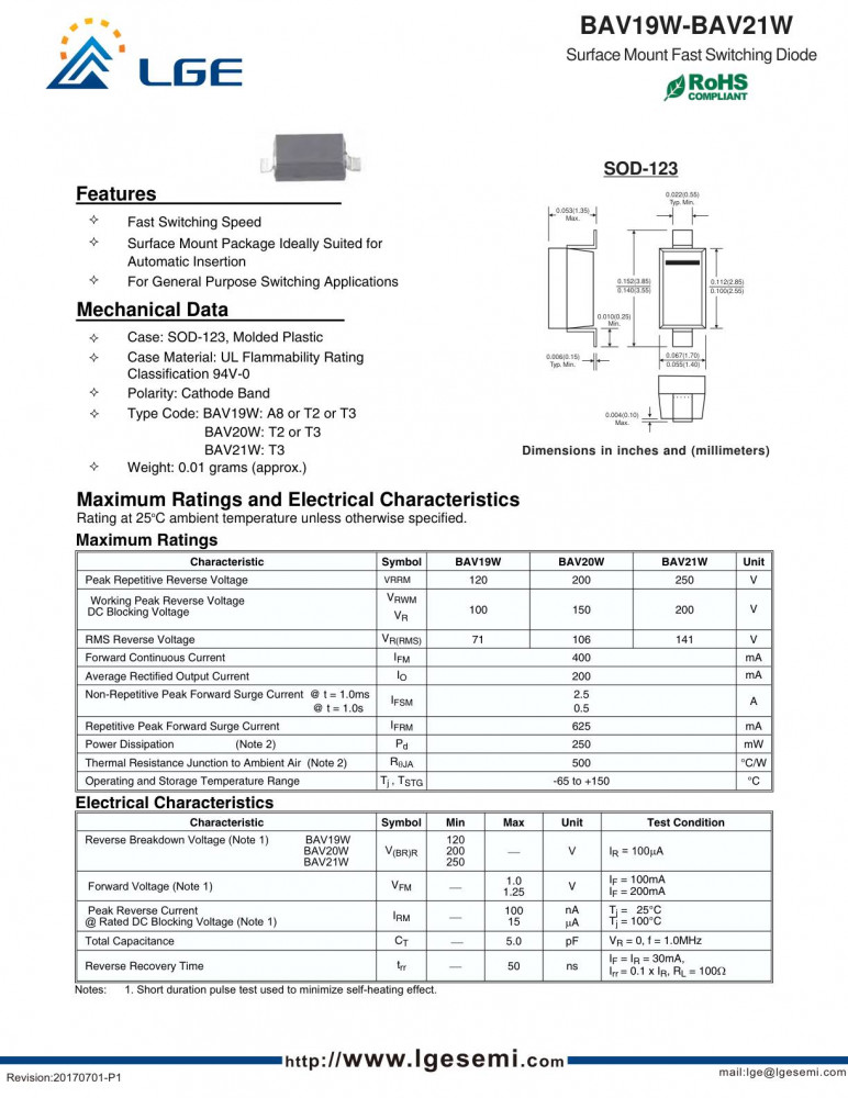 LGE BAV21W datasheet page 1