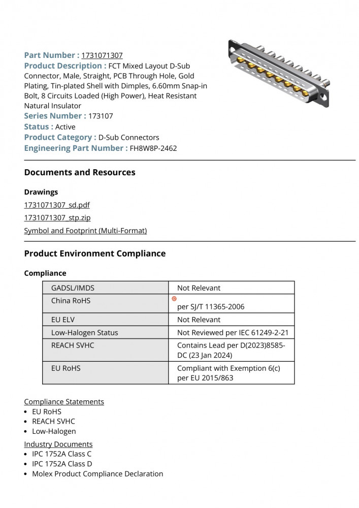 MOLEX 1731071307 technical drawing preview, page 1