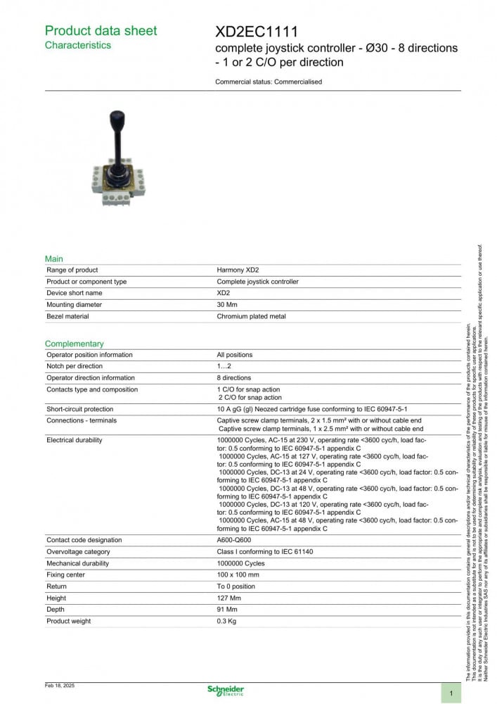 XD2EC1111 technical document page 1