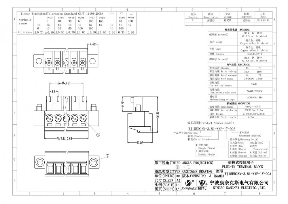 KANGNEX WJ15EDGKM-3.81-08P-14-00A technical drawing page 1