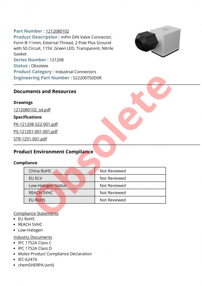 MOLEX DIN valve connector specification page 1