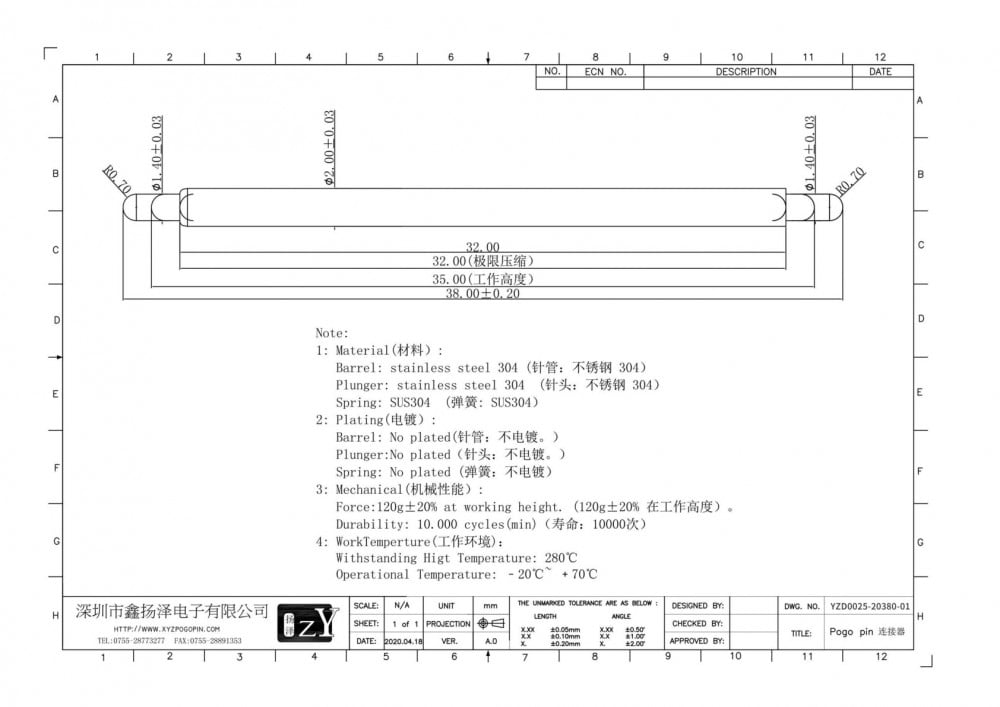 YZD0025-20380-01 specification page 3