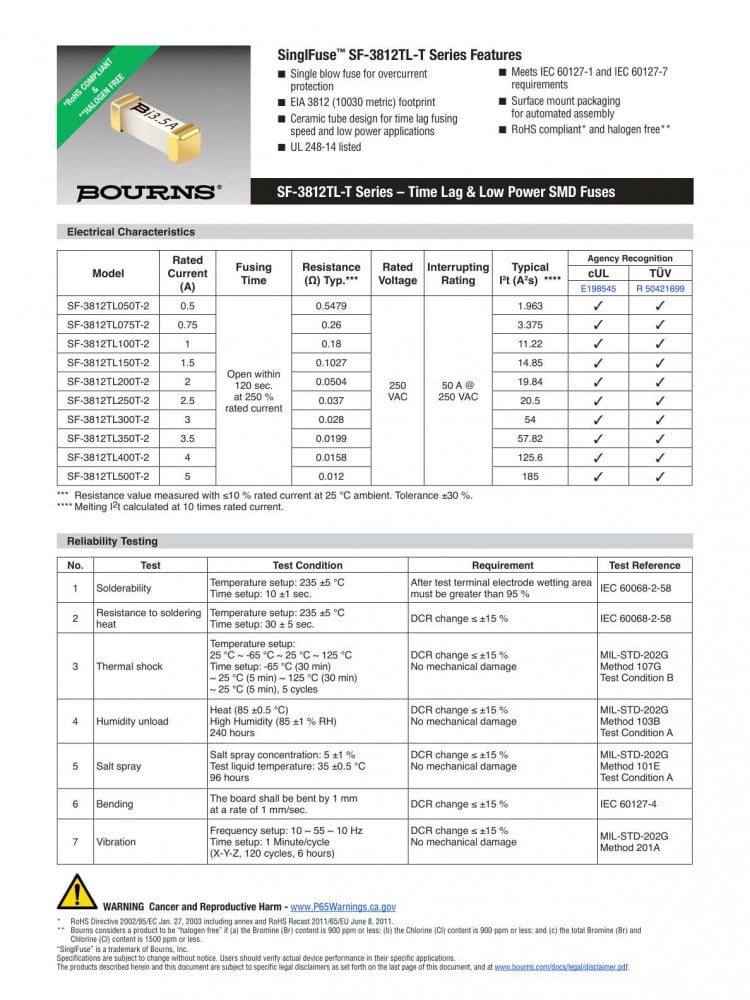 BOURNS SF-3812TL-T datasheet page 1