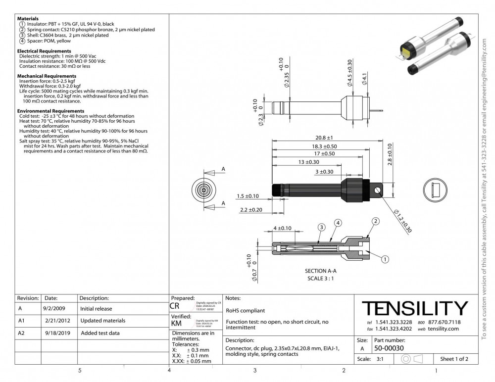 Tensility 50-00030 technical drawing, page 1