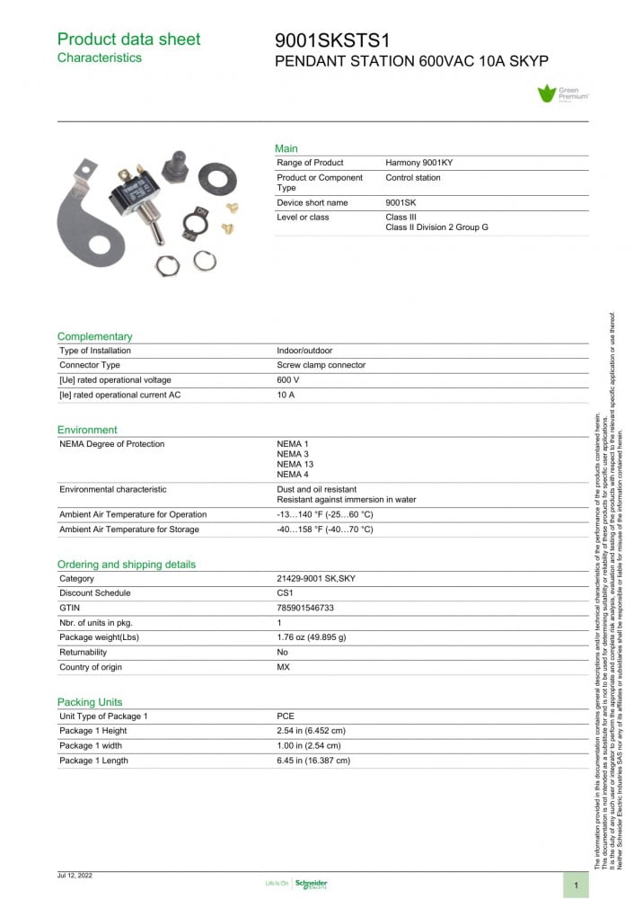 9001SKSTS1 technical document page 1