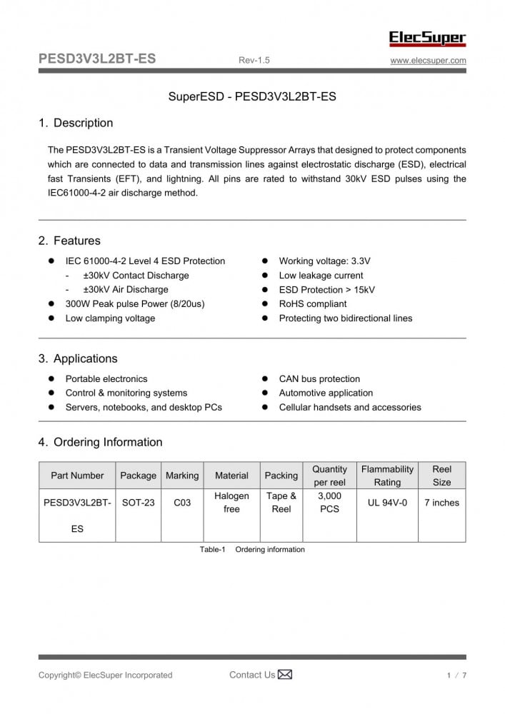 PESD3V3L2BT-ES datasheet page 1