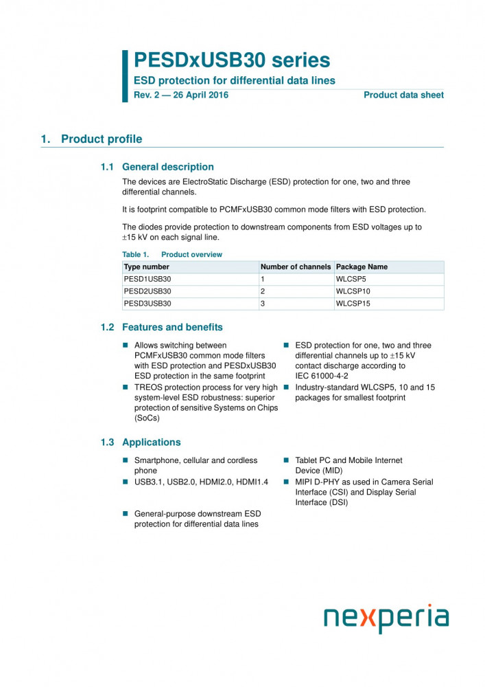 PESD1USB30087 datasheet page 1
