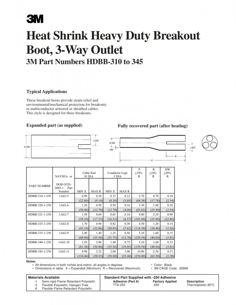 3M HDBB-335-1-250 technical drawing page 1