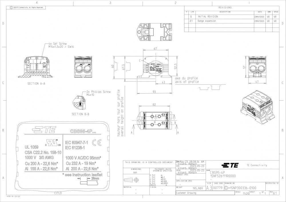TE Connectivity 1SNF526111R0000 controlled drawing