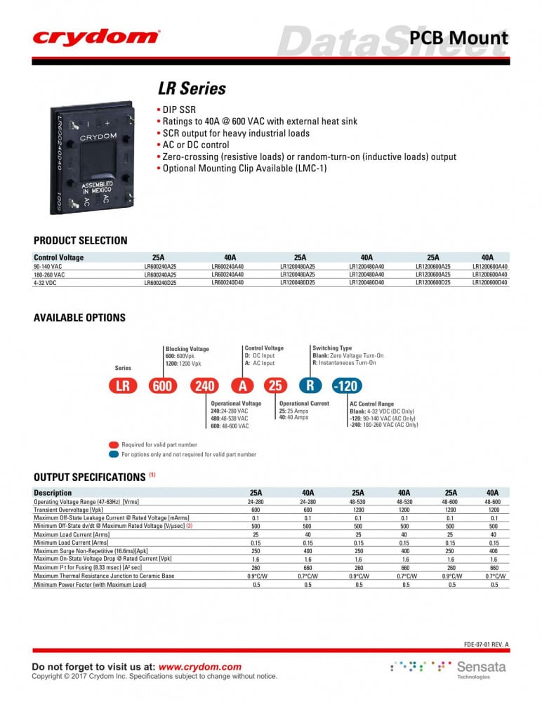 Sensata LR Series datasheet page 1