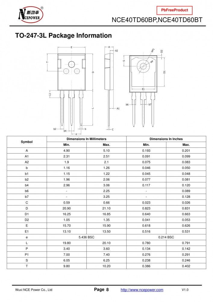 NCE40TD60BT datasheet page 8