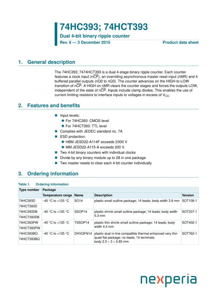 74HC393 datasheet page 1
