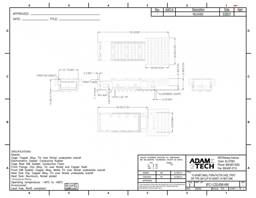 ADAM TECH XFC-1-CS3-EMI-HSK drawing sheet 1