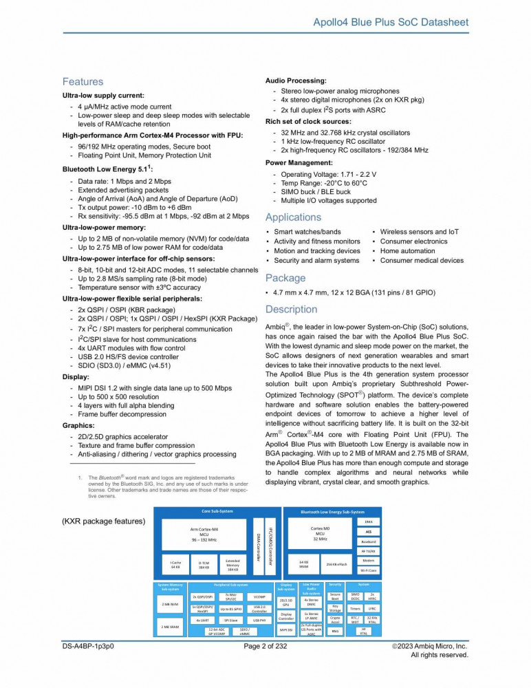 Apollo4 Blue Plus datasheet page 2