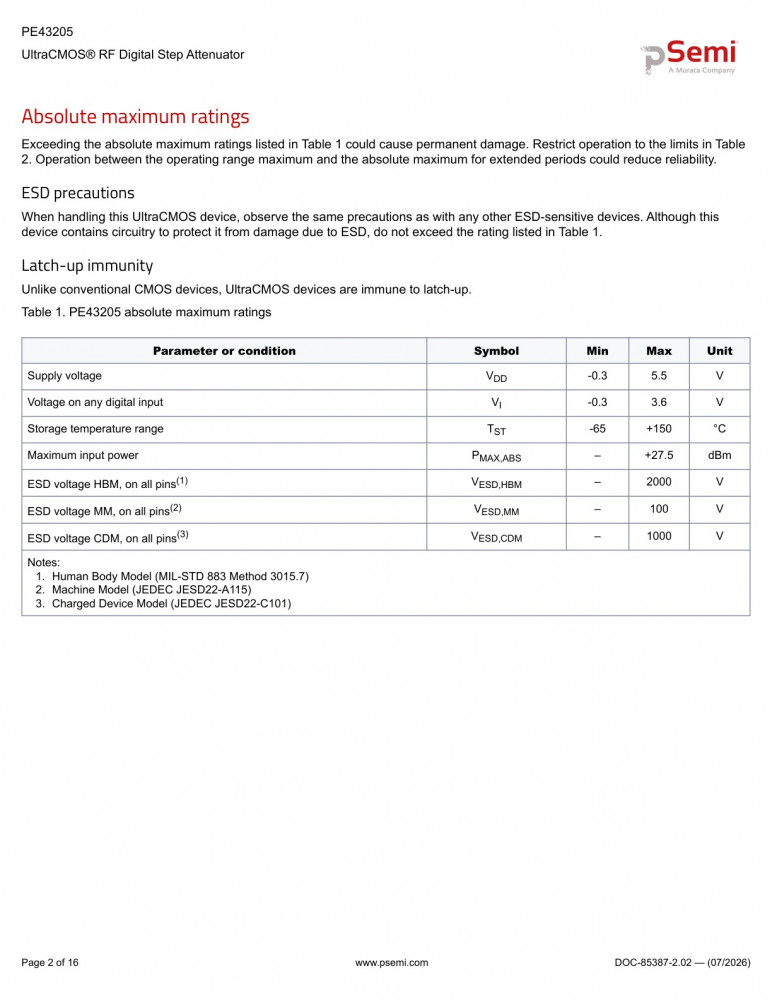PE43205 document preview, page 2