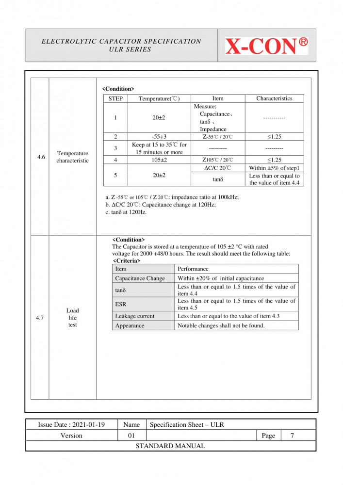 ULR series specification, page 8