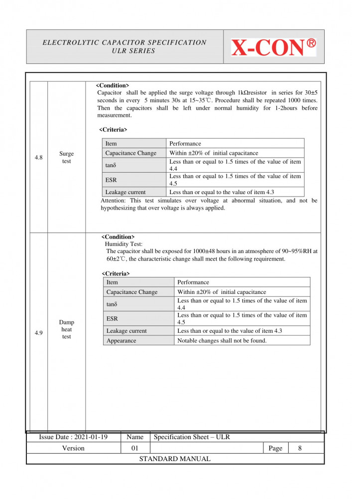 ULR series specification, page 9