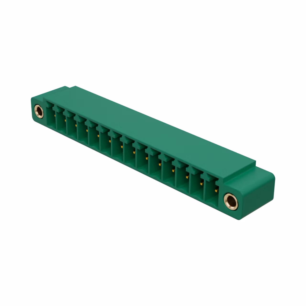 3.50mm Pitch Eurostyle Right-Angle PCB Header, with Threaded Retention Inserts, Green Housing, Gold (Au) Plated, 14 Circuits for sale