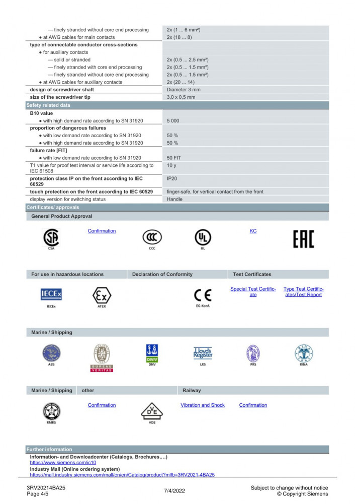 3RV20214BA25 technical document page 4