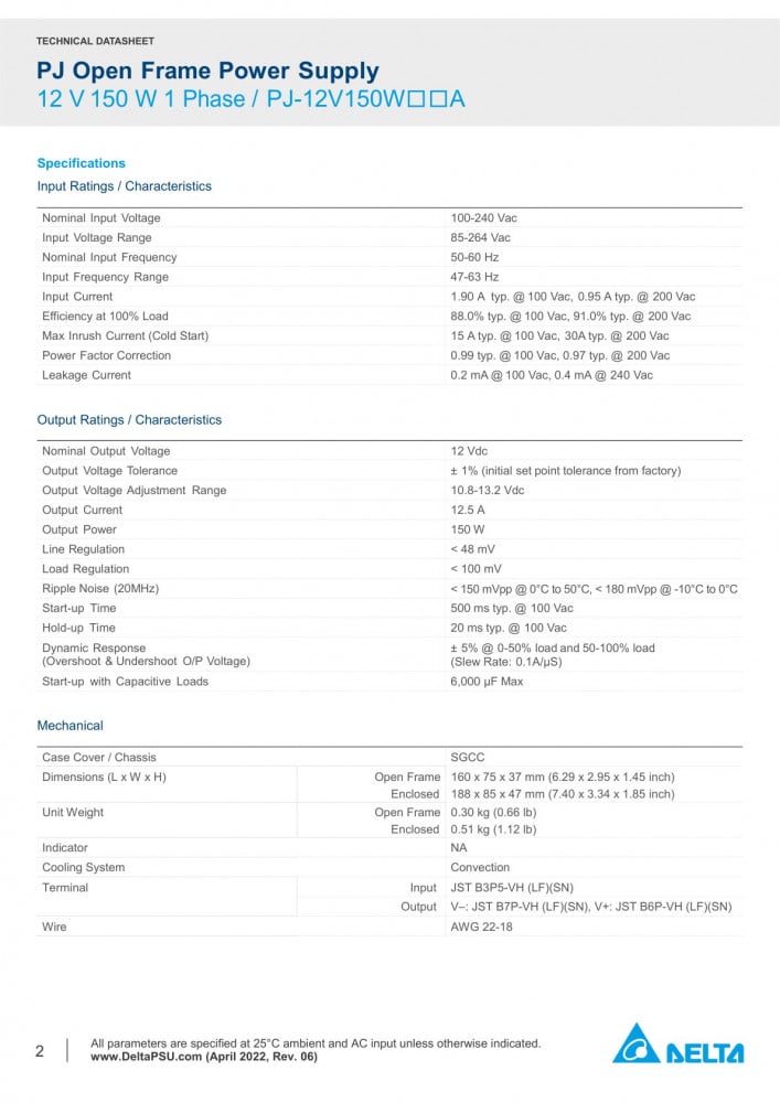 DELTA PJ datasheet page 2