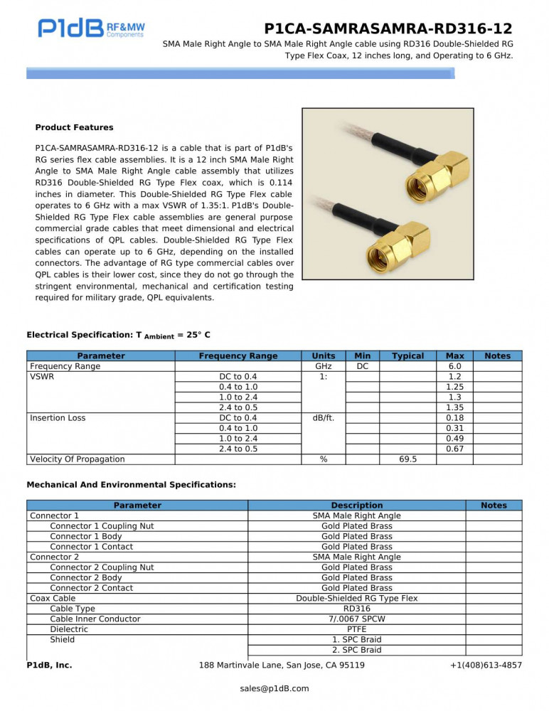 P1CA-SAMRASAMRA-RD316-12 product documentation image, page 1