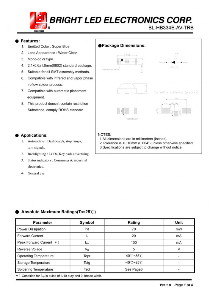 BL-HB334E-AV-TRB datasheet page 1