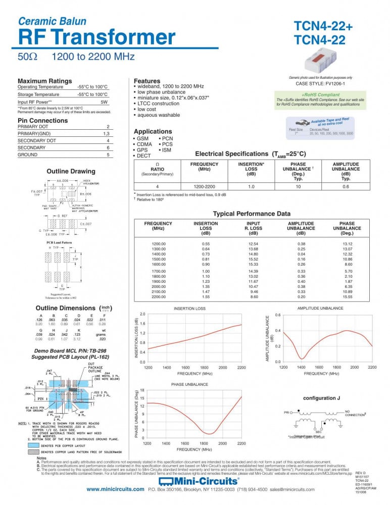 Mini-Circuits TCN4-22+ technical document page