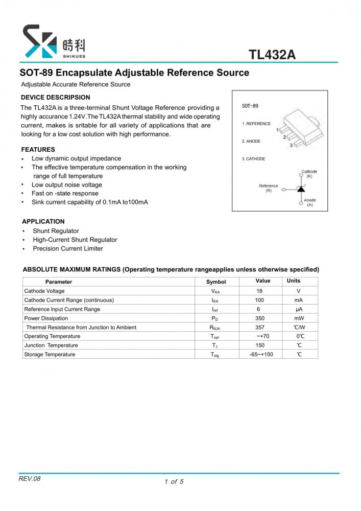 TL432A datasheet page 1