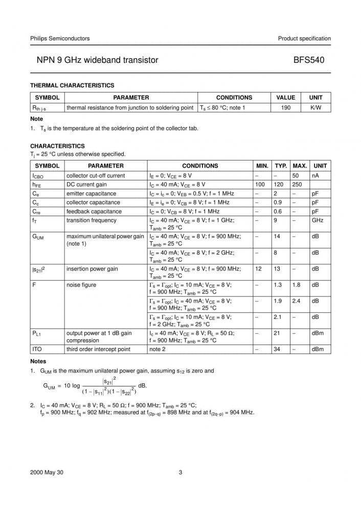 BFS540 datasheet page 3