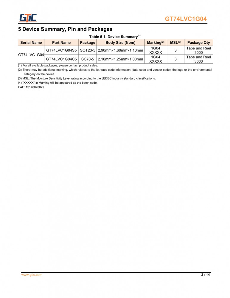 GT74LVC1G04C5 datasheet page 3