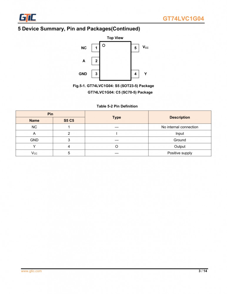 GT74LVC1G04C5 datasheet page 4
