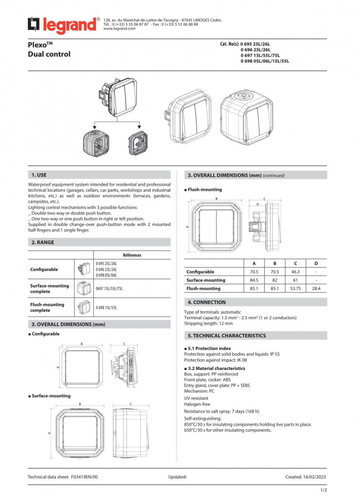 Legrand Plexo technical document page 1
