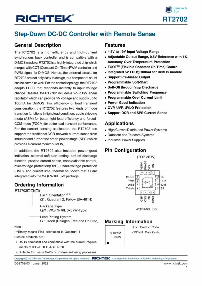 RT2702 technical document page 1