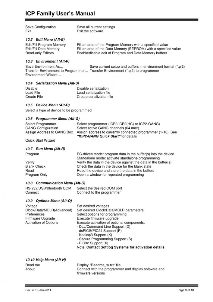 ICP family programmer manual page 9