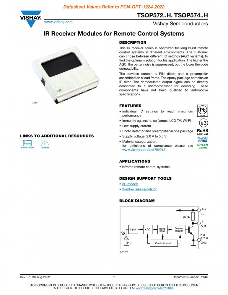 TSOP57456HTT1 technical document page 1