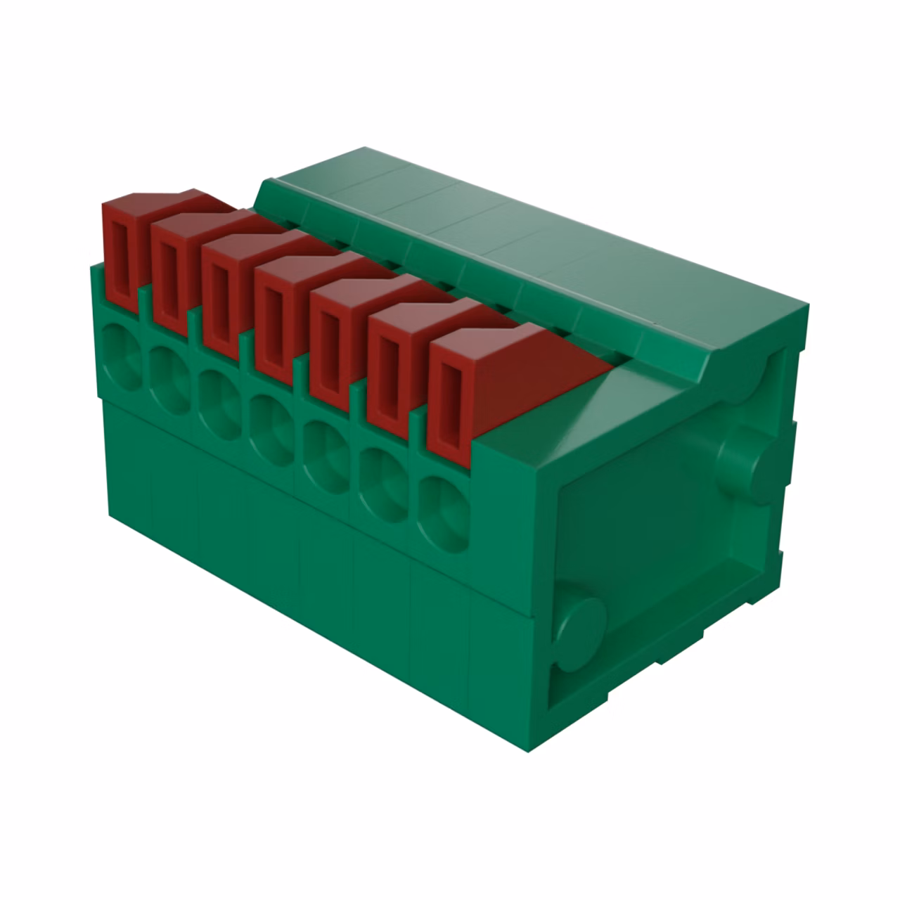 2.54mm Pitch, Eurostyle Fixed-Mount Push-Button Terminal Block, Horizontal, 6A, 26-18 AWG, Green, 7 Circuits for sale