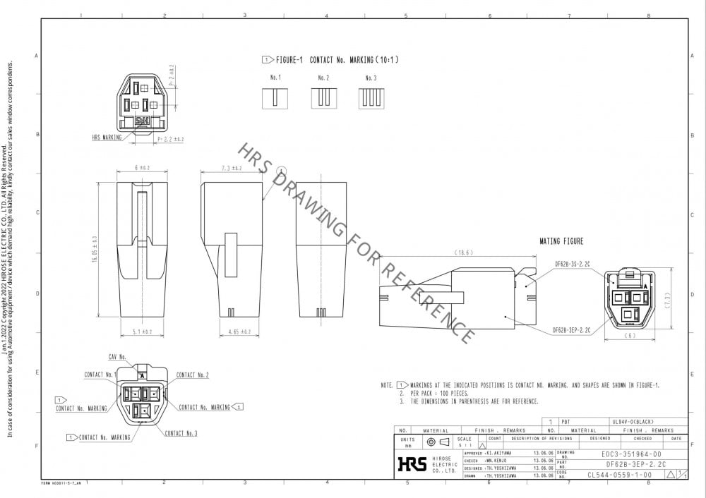 HRS DF62B-3EP-2.2C technical drawing preview