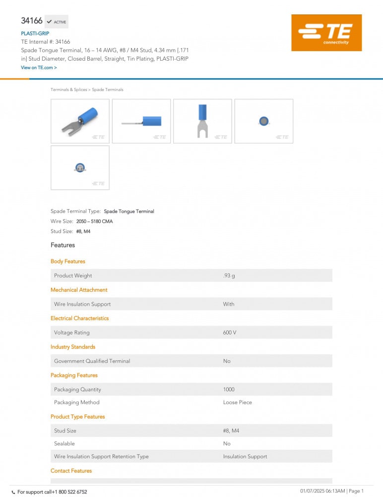 TE Connectivity 34166 technical document page 1